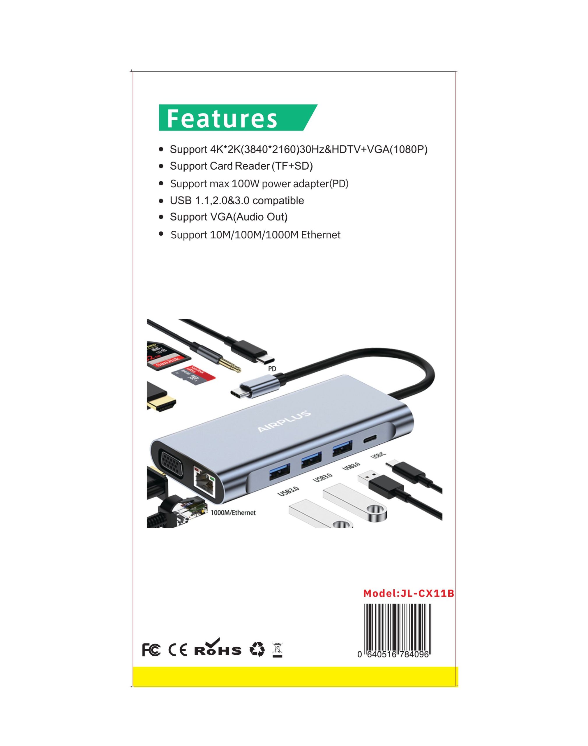 multiport Adaptateur USB-C hub11IN1 Adaptateur USB-C® Multiport 11-En-1
